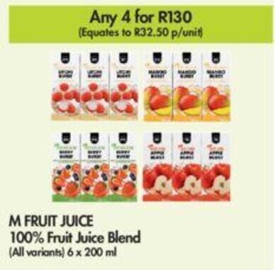 M FRUIT JUICE 100% Fruit Juice Blend offer at Makro