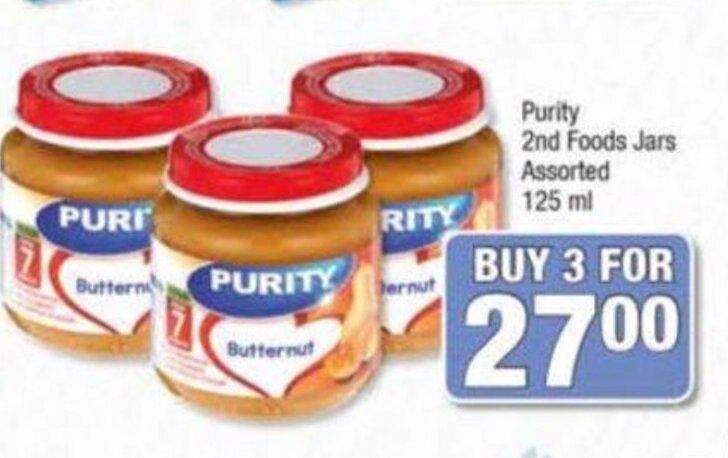 Purity 2nd Foods Jars Assorted 125ml offer at Spar