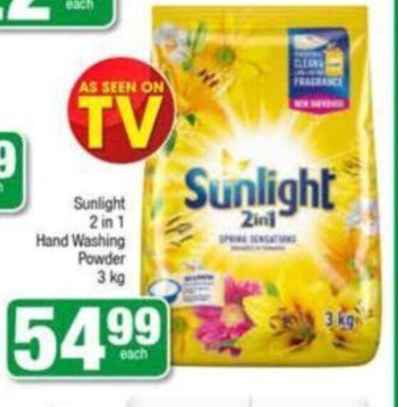 Sunlight 2 in 1 Hand Washing Powder 3kg offer at Spar
