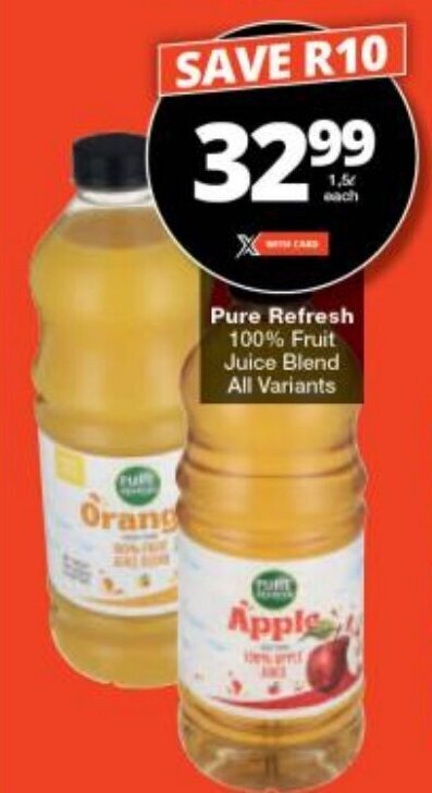 Pure Refresh 100% Fruit Juice Blend All Variants offer at Checkers