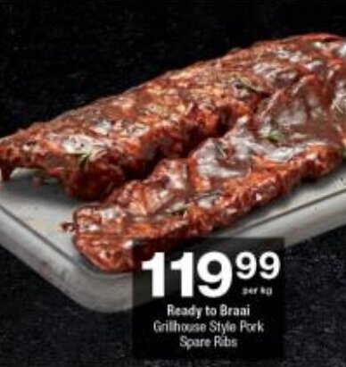 Ready to Braai Grillhouse Style Pork Spare Ribs offer at Checkers