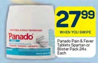 Panado Pain & Fever Tablets Spartan or Blister Pack 24s Each offer at ...