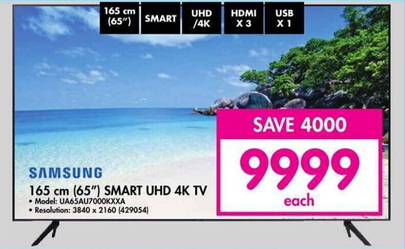 SAMSUNG 165 cm (65") SMART UHD 4K TV offer at Makro
