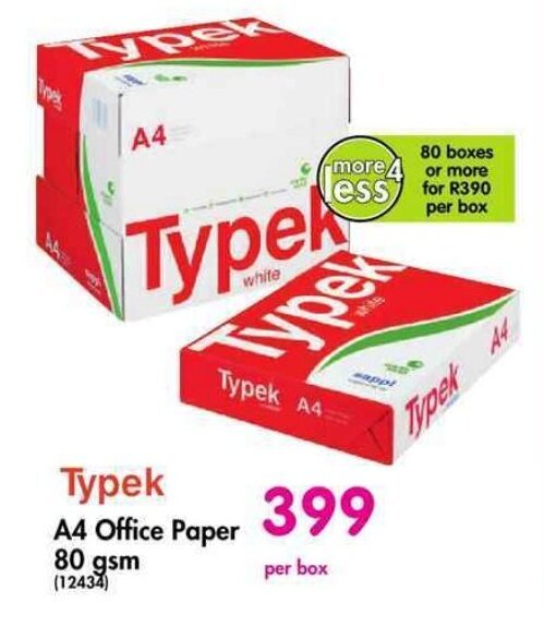 Typek A4 Office Paper 80 gsm offer at Makro