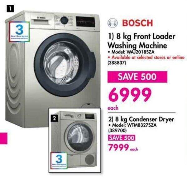 BOSCH 1) 8 kg Front Loader Washing Machine offer at Makro