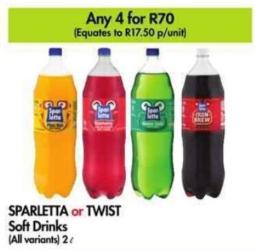 SPARLETTA or TWIST Soft Drinks (All variants) 2l offer at Makro