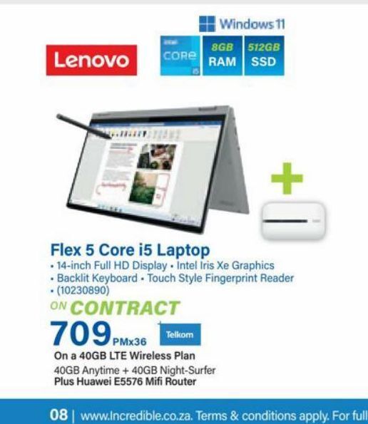 Flex 5 core i5 laptop offer at Incredible Connection