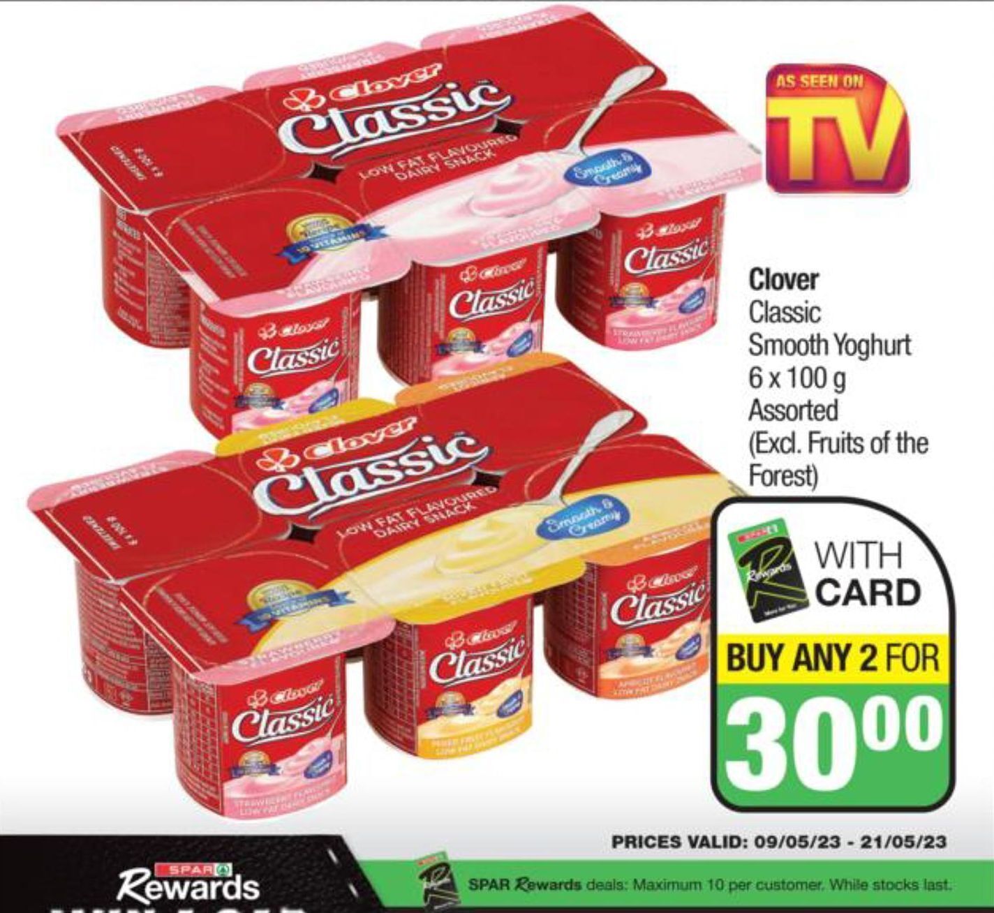Clover classic smooth yoghurt 6x100g offer at Spar