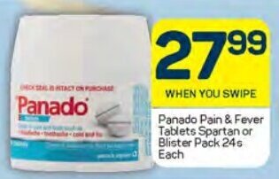 Panado Pain & Fever Tablets Spartan or Blister Pack 24s Each offer at ...