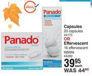Panado capsules 20 capsules or effervescent 16 effervescent tablets ...