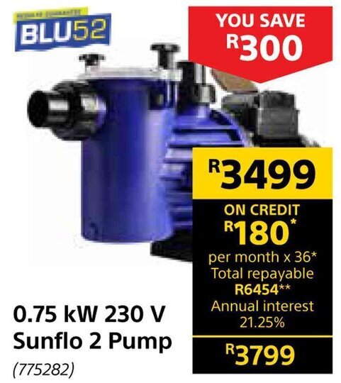 0.75 kW 230 V Sunflo 2 Pump offer at Builders Warehouse