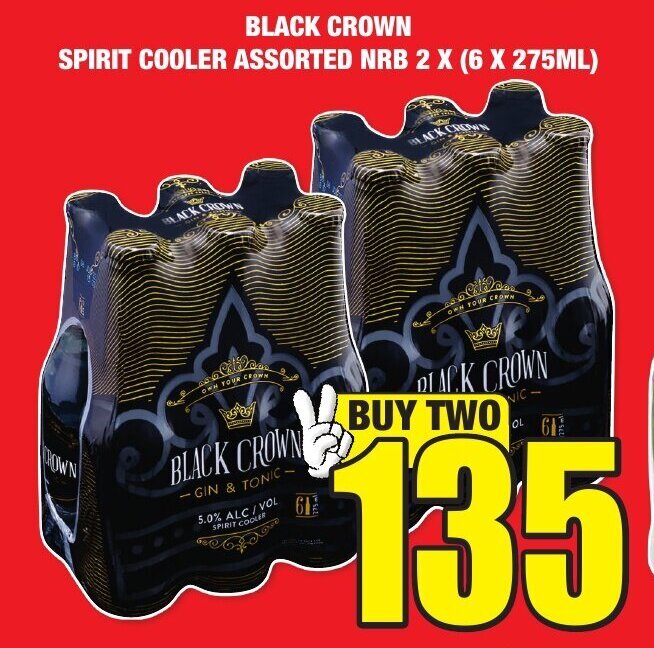 BLACK CROWN SPIRIT COOLER ASSORTED NRB 2 X (6 X 275ML) offer at Boxer Liquors