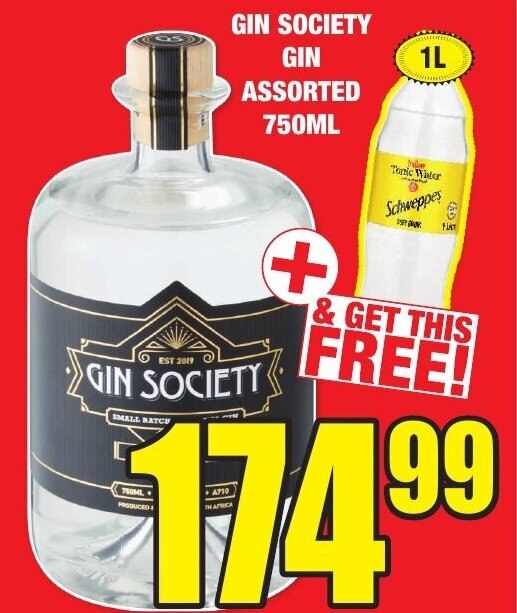 GIN SOCIETY ASSORTED 750ML offer at Boxer Liquors