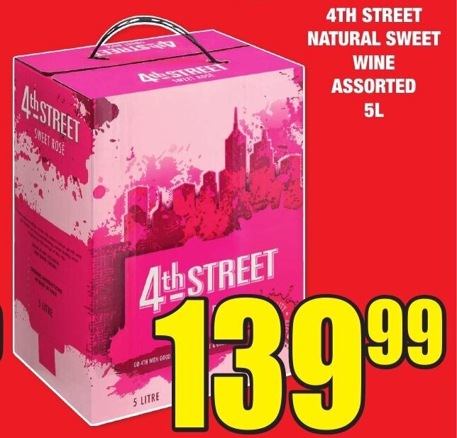 4TH STREET NATURAL SWEET WINE ASSORTED 5L offer at Boxer Liquors