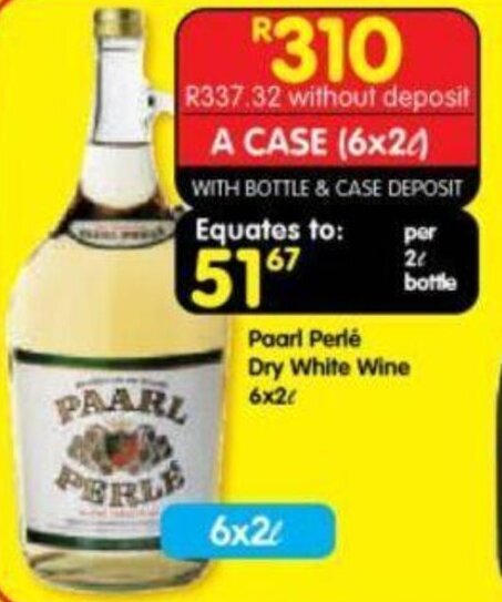 Paarl Perle Dry White Wine 6x2l offer at Shoprite