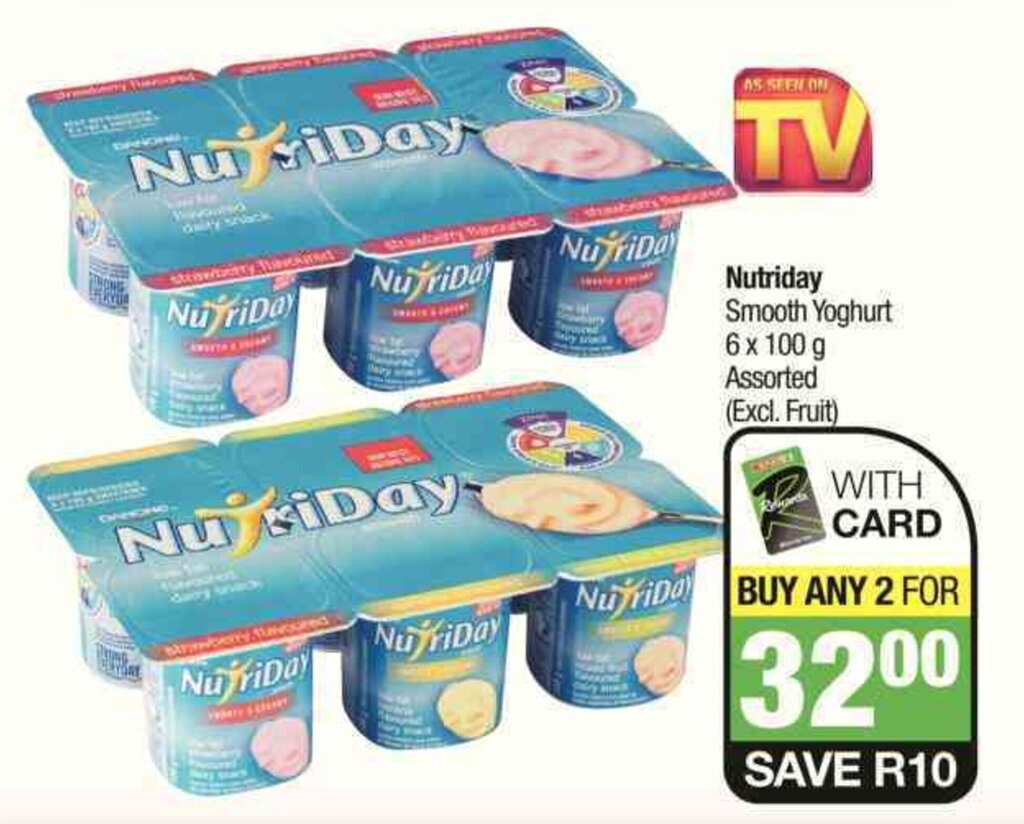 Nutriday Smooth Yoghurt 6 x 100 g Assorted (Excl. Fruit) offer at Spar