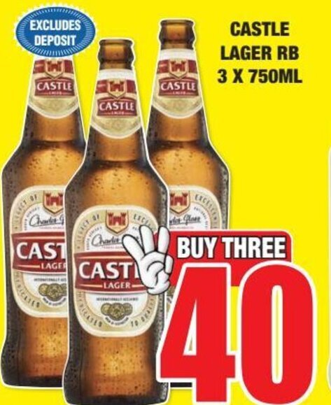 CASTLE LAGER RB 3 X 750ML offer at Boxer
