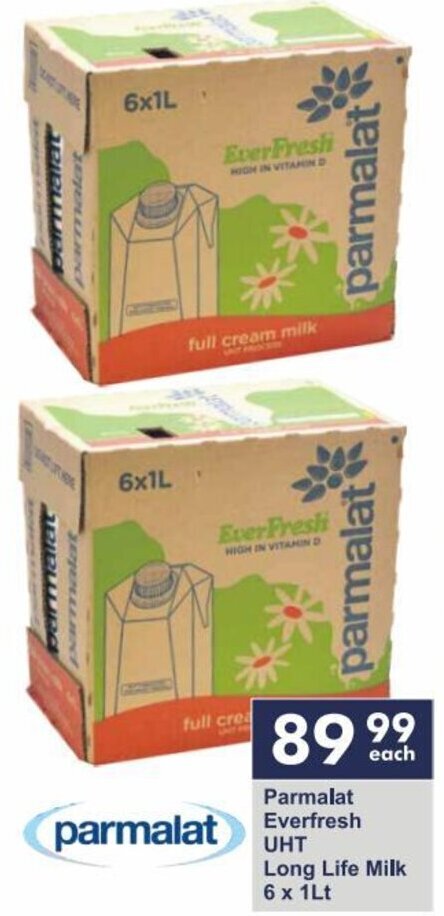 Parmalat Everfresh UHT Long Life Milk 6 x 1Lt offer at President Hyper