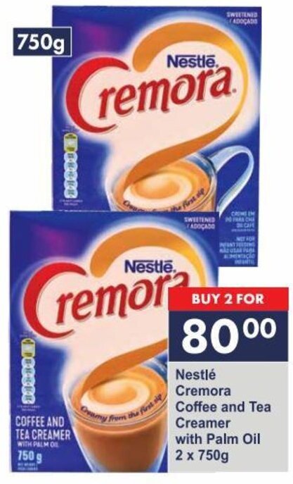 Nestlé Cremora Coffee and Tea Creamer with Palm Oil 2 x 750g offer at ...