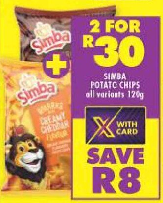 SIMBA POTATO CHIPS all variants 120g offer at Shoprite
