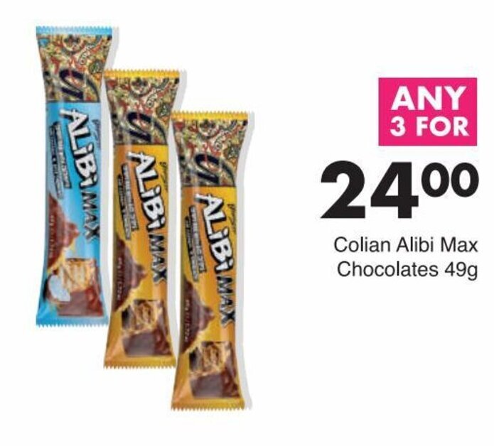 Colian Alibi Max Chocolates 49g offer at Save
