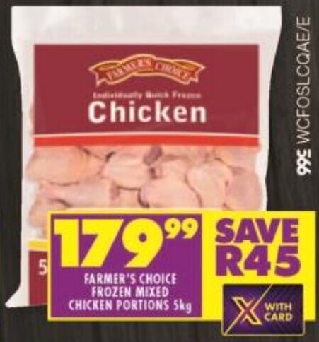 FARMER'S CHOICE FROZEN MIXED CHICKEN PORTIONS 5kg offer at Shoprite