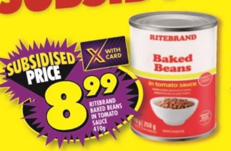RITEBRAND BAKED BEANS IN TOMATO SAUCE 410g offer at Shoprite