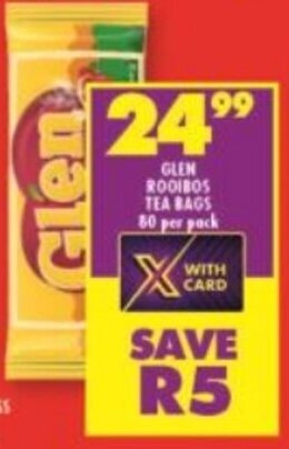 GLEN ROOIBOS TEABAGS 80 per pack offer at Shoprite