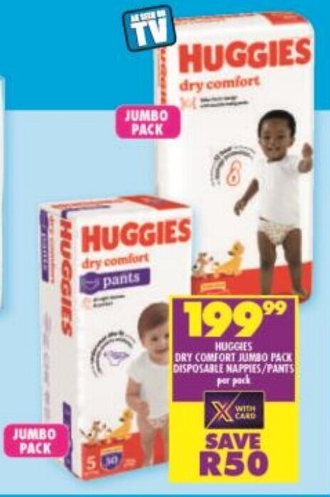 HUGGIES DRY COMFORT JUMBO PACK DISPOSABLE NAPPIES/PANTS per pack offer ...