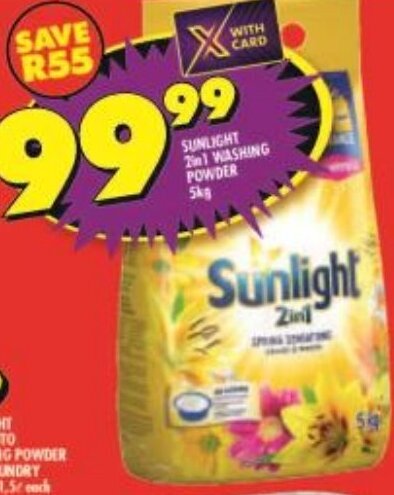 SUNLIGHT 2in1 WASHING POWDER 5kg offer at Shoprite