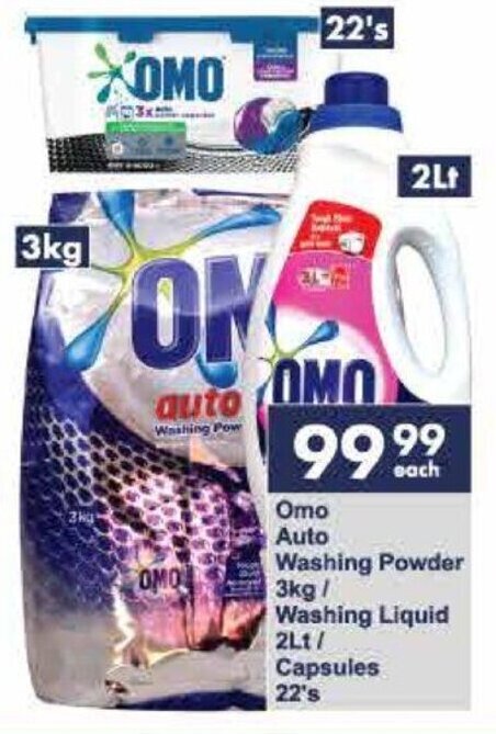 Omo Auto Washing Powder 3kg / Washing 2Lt/ Capsules 22's offer at ...