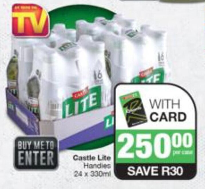 Castle Lite Handles 24 x 330ml SAVE R30 offer at Spar Tops
