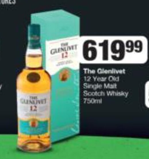 The Glenlivet 12 Year Old Single Malt Scotch Whisky 750ml offer at Spar Tops