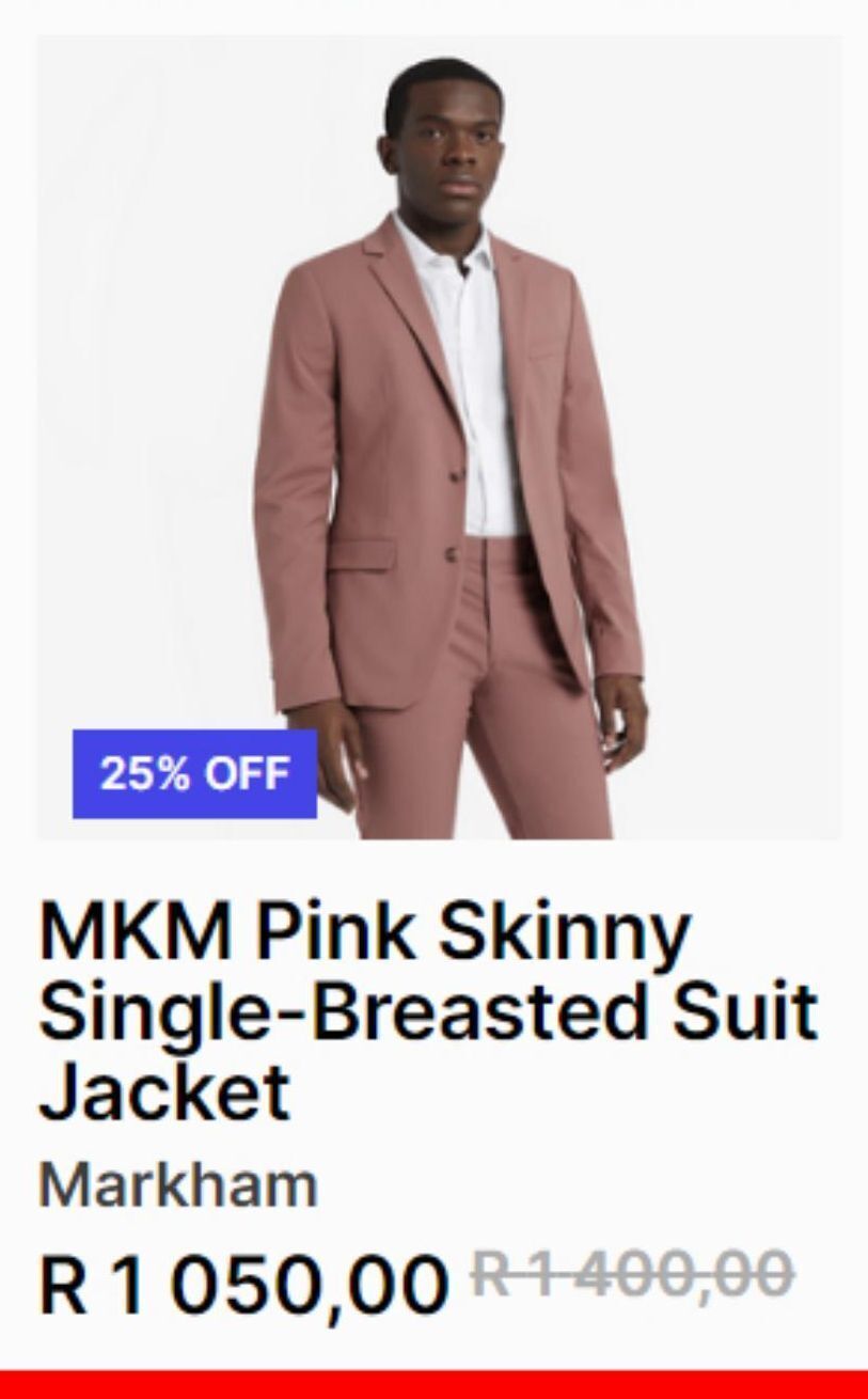 Mkm pink skinny single-breasted suit jacket offer at Markham