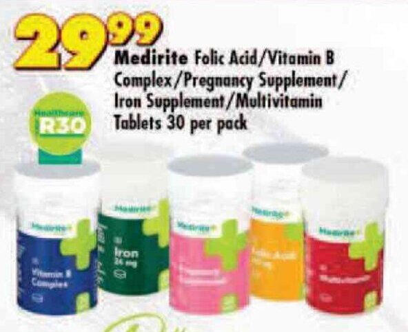 Medirite Folic Acid/Vitamin B Complex/Pregnancy Supplement/ Iron ...