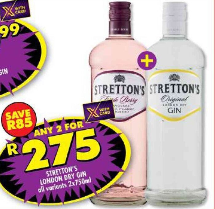STRETTON'S LONDON DRY GIN all variants 2x750ml offer at Shoprite