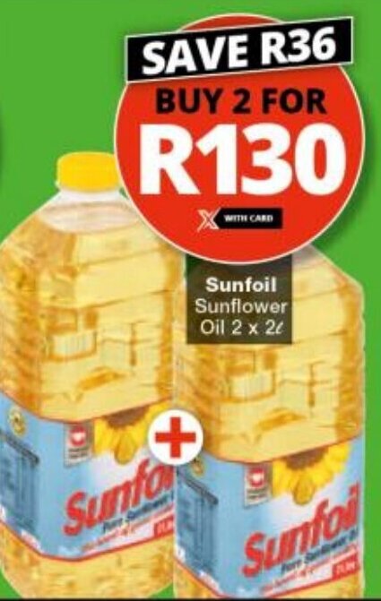 Sunfoil Sunflower Oil 2 x 2L offer at Checkers