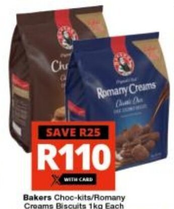 Bakers Choc-kits/Romany Creams Biscuits 1kg Each offer at Checkers