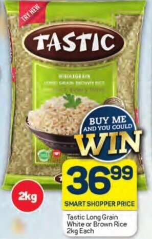 Tastic Long Grain White or Brown Rice 2kg Each offer at Pick n Pay