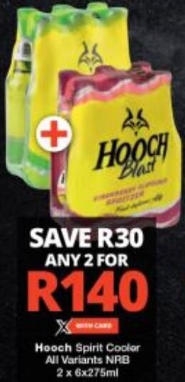 Hooch Spirit Cooler All Variants NRB 2 x 6x275ml offer at Checkers