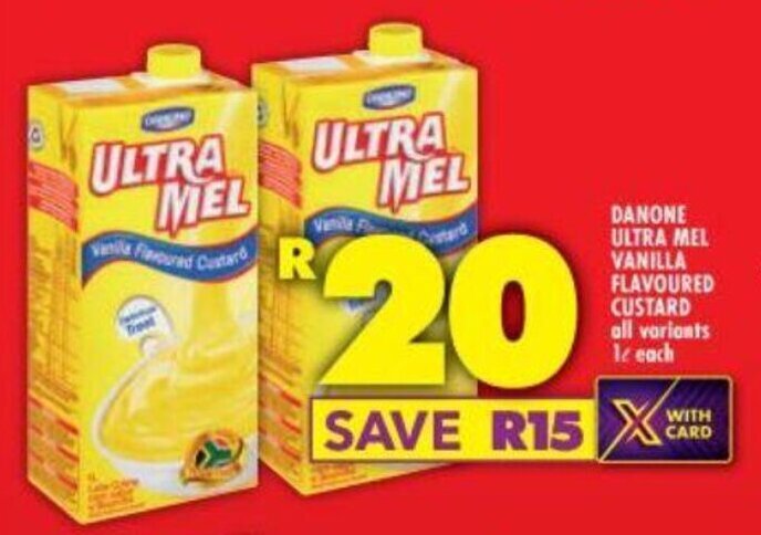 DANONE ULTRA MEL VANILLA FLAVOURED CUSTARD all variants 1L each offer ...