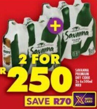 SAVANNA PREMIUM DRY CIDER 2x6x500ml MRB offer at Shoprite