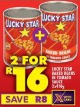 LUCKY STAR BAKED BEANS IN TOMATO SAUCE 2x410g offer at Shoprite