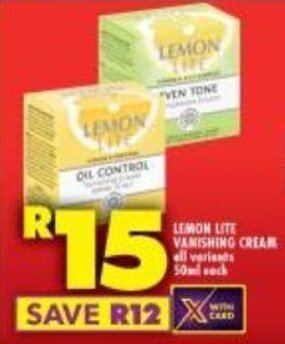 LEMON LITE VANISHING CREAR all variants 50ml each offer at Shoprite