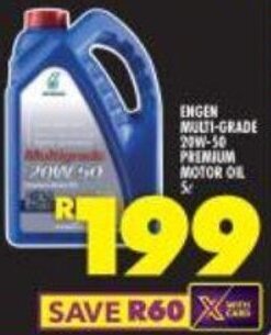 ENGEN MULTI-GRADE 20W-50 PREMIUM MOTOR OIL 5L offer at Shoprite