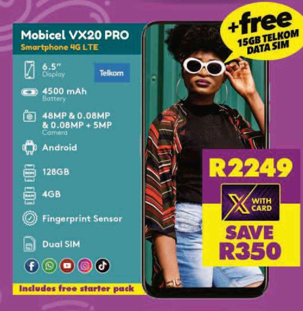 Mobicel VX20 PRO Smartphone 4G LTE offer at Shoprite
