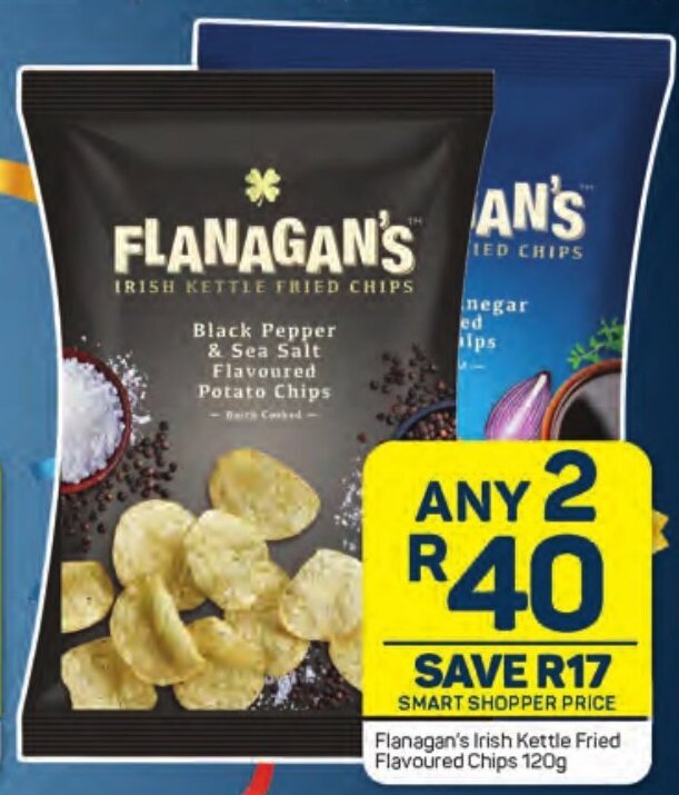 Flanagan's Irish Kettle Fried Flavoured Chips 120g offer at Pick n Pay