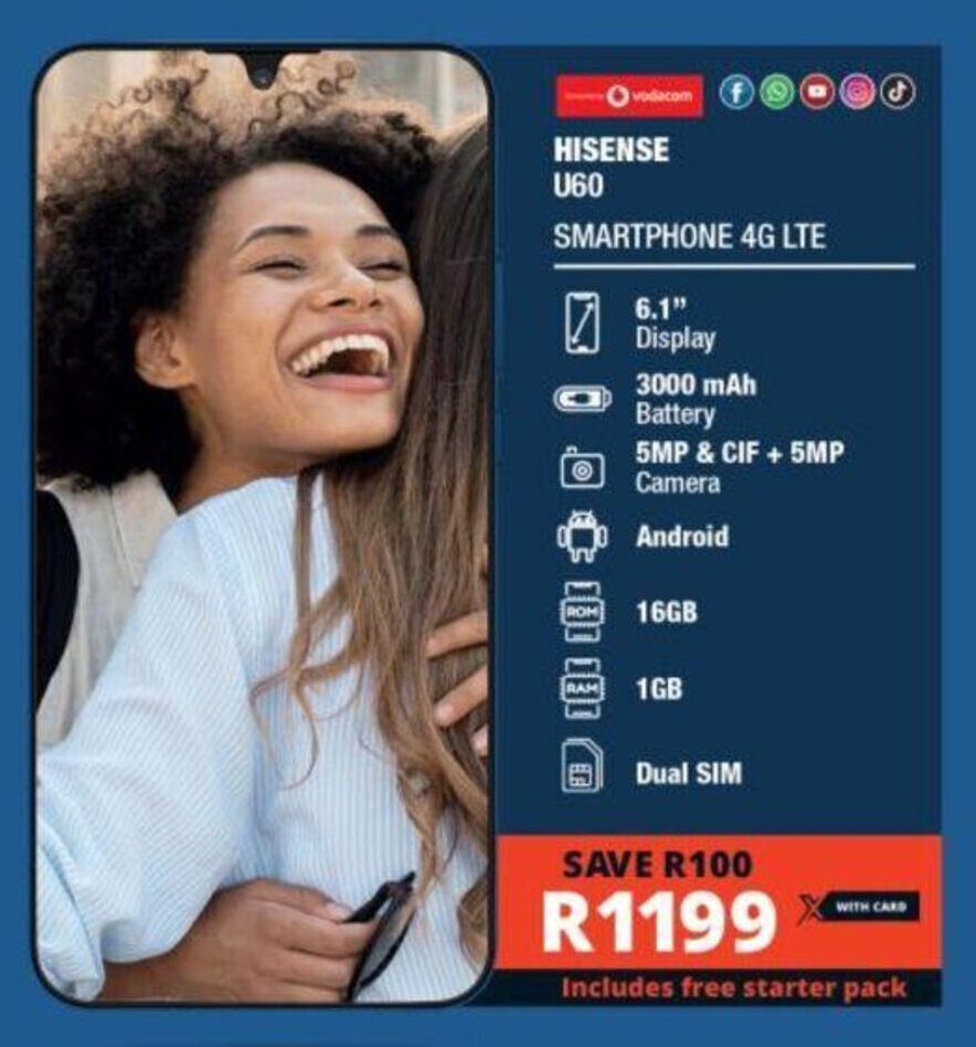 Hisense U60 Smartphone 4G LTE offer at Checkers