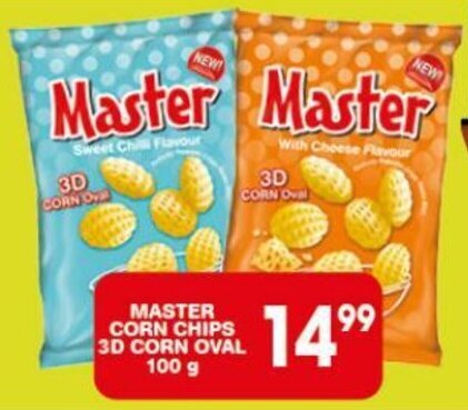 MASTER CORN CHIPS 3D CORN OVAL 100g offer at Giant Hyper