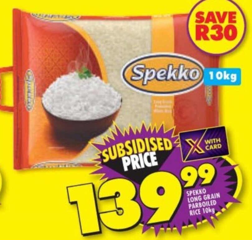 SPEKKO LONG GRAIN PARBOILED RICE 10kg offer at Shoprite